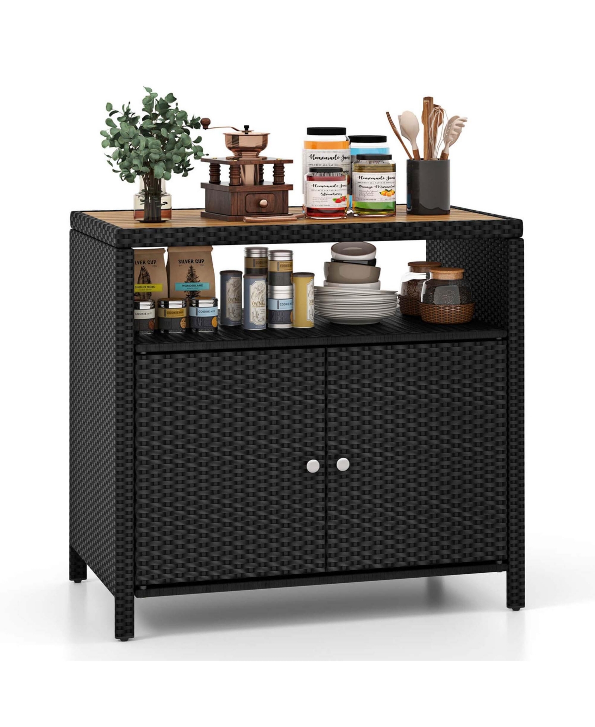 Click here for Patio Rattan Storage Cabinet with Acacia Wood Coun... prices