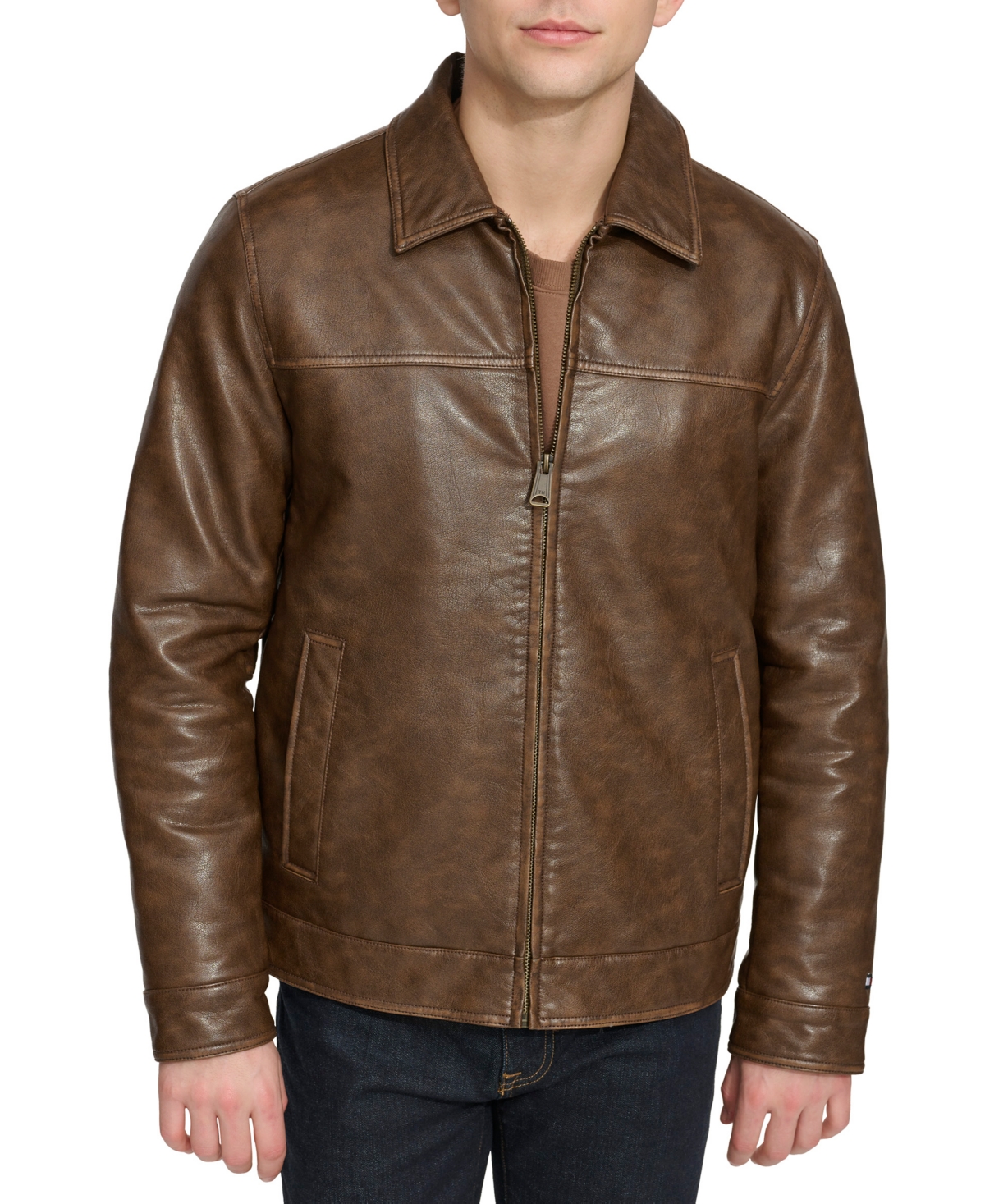 Click here for Tommy Hilfiger Mens Faux Leather Laydown Collar Ja... prices