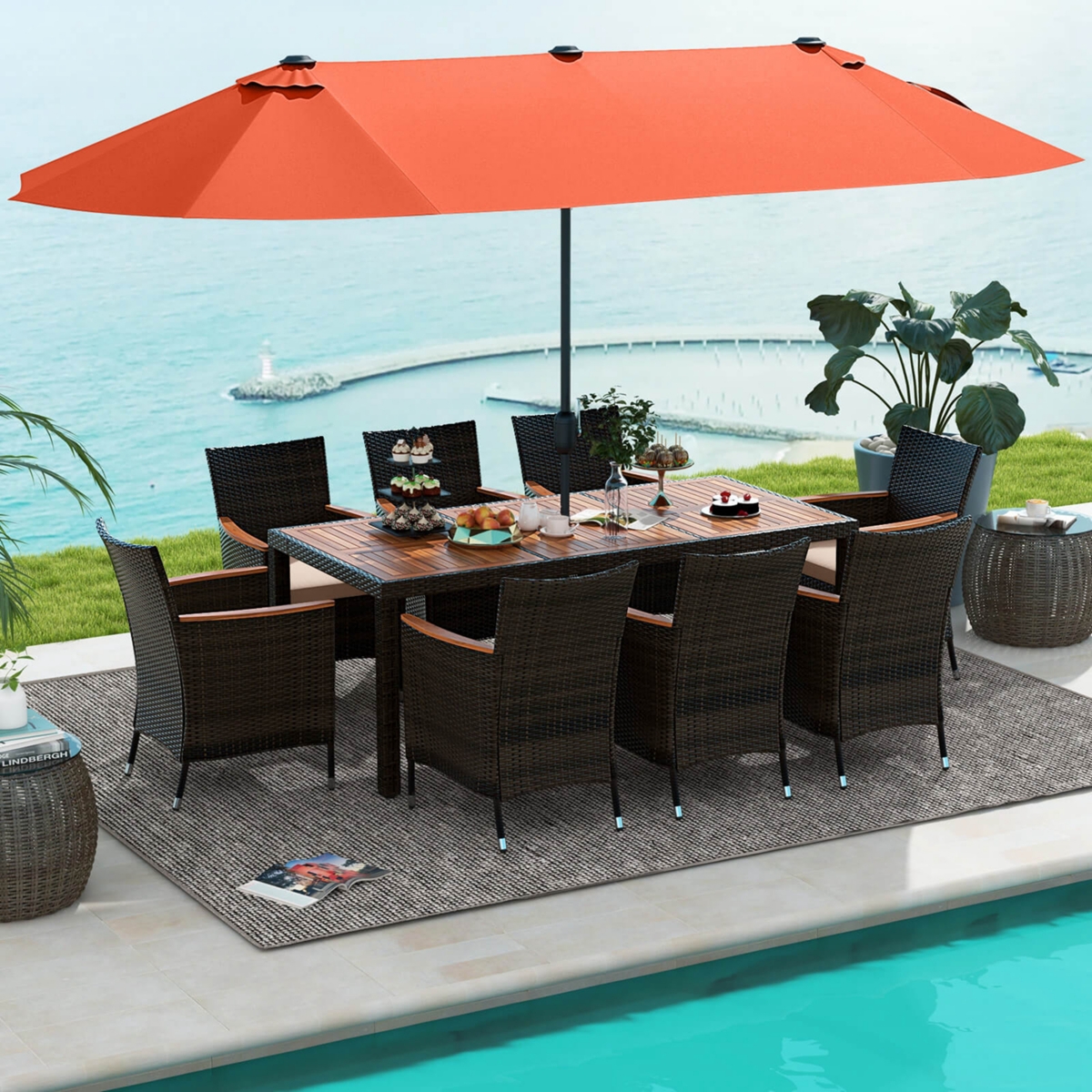 Click here for 11 Pcs Patio Dining Set with 15ft Double-Sided Pat... prices