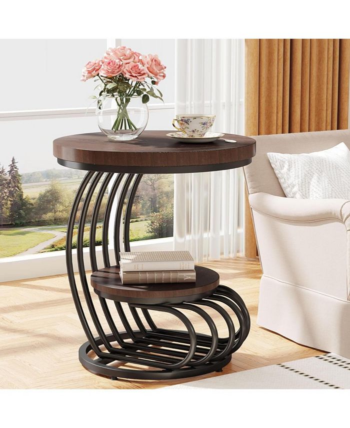 Tribesigns Round End Side Table: 2 Tiers Side Table Set of 2, Vintage ...