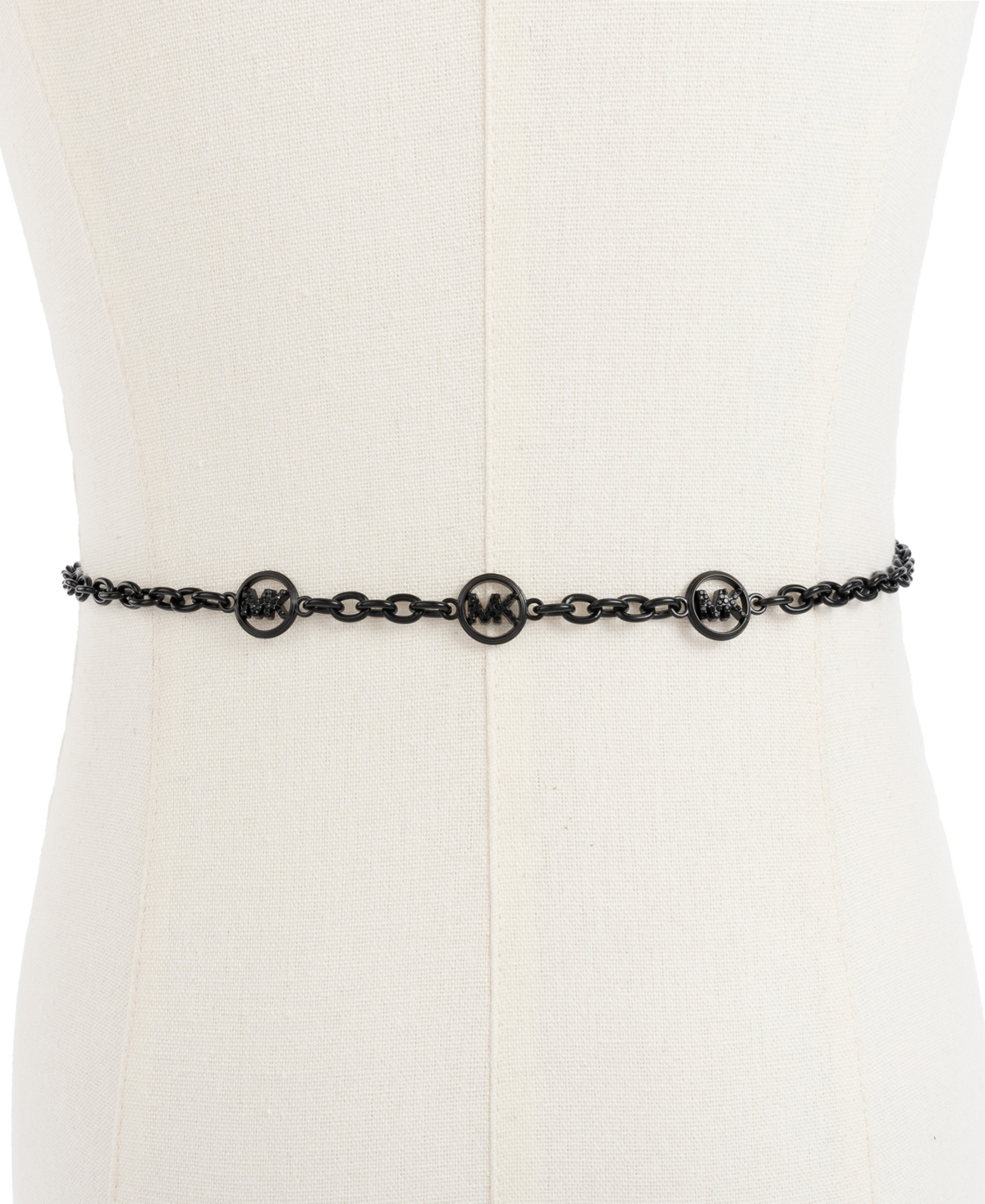 Michael Kors Michael Women's Mini Chain Belt With Pave Logos In Black ...