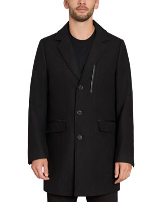 Sam Edelman Men's Coat with Faux-Leather Trim - Macy's