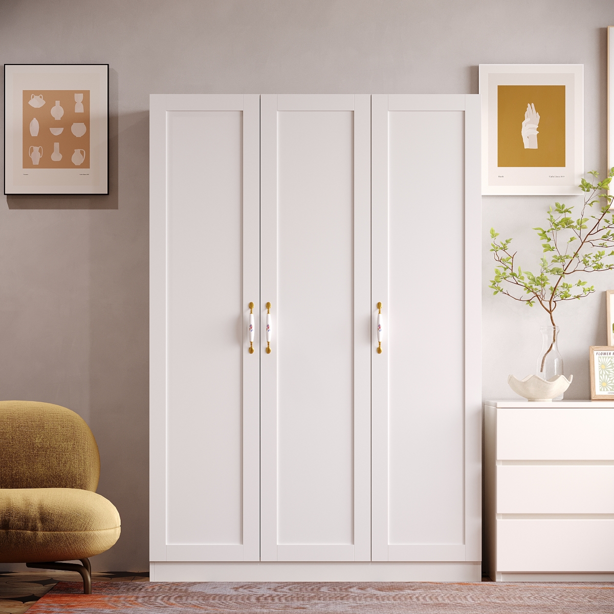 Click here for Famapy White 3-Doors Armoires Wardrobe with Hangin... prices