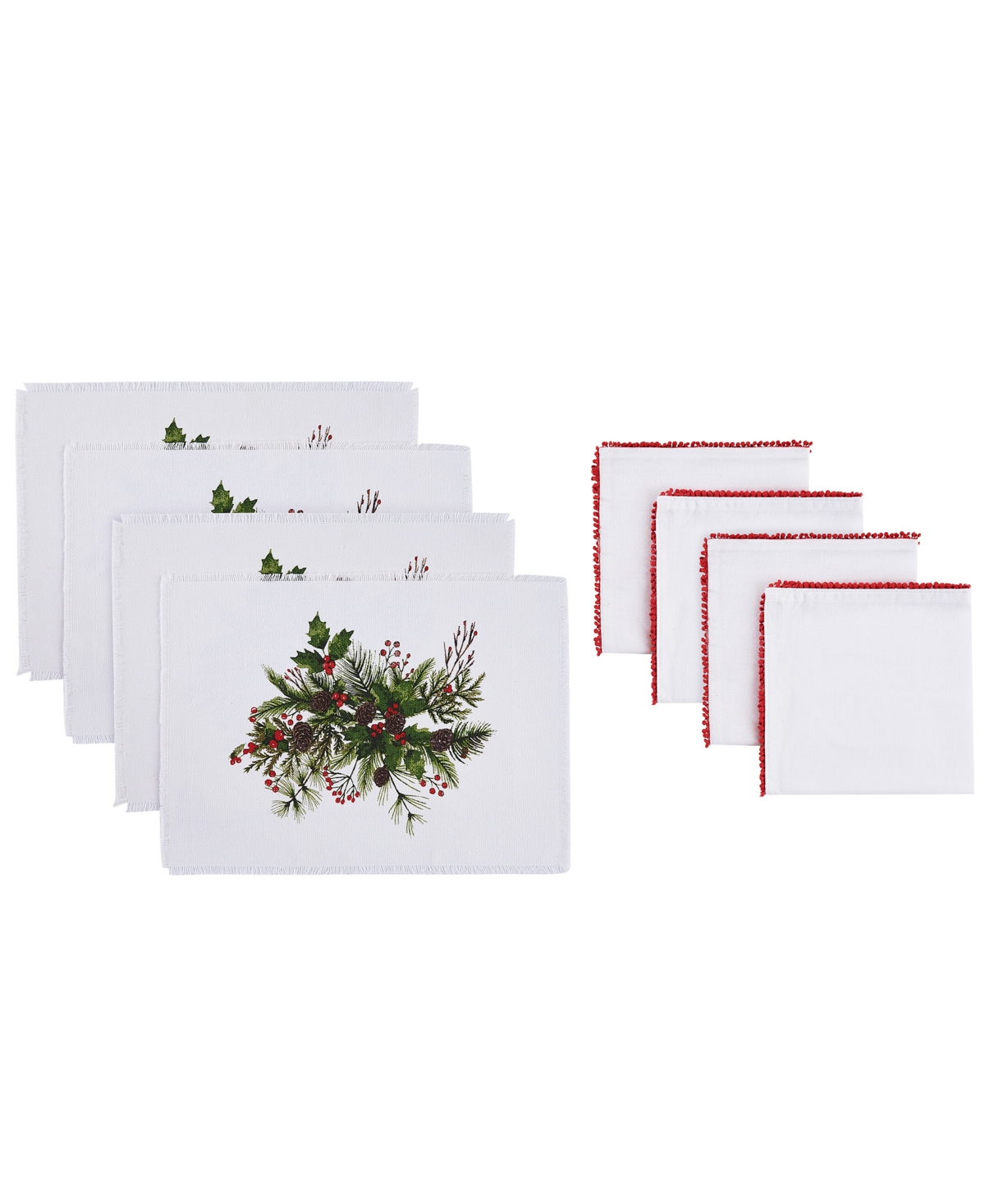 Avanti Pine Ivy Polyester 8 Piece Placemats/Napkins Set - White