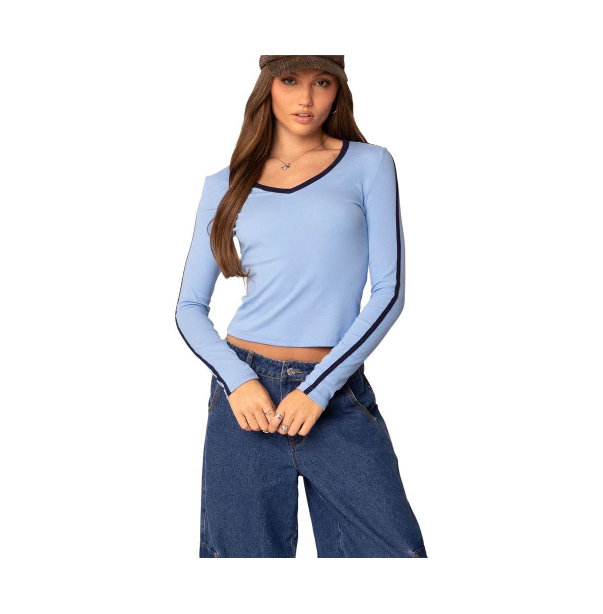Click here for Edikted Womens Contrast V Neck Long Sleeve T Shirt... prices