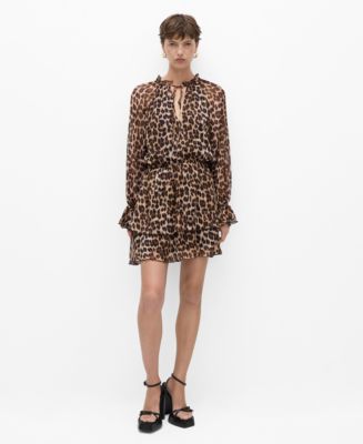 Mango Women's Leopard Print Flared Dress - Macy's