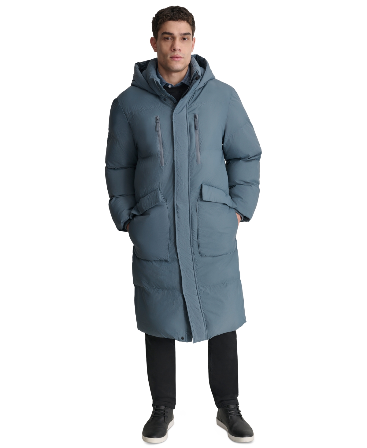 Click here for Dkny Mens Quilted Hooded Duffle Parka - Blue prices