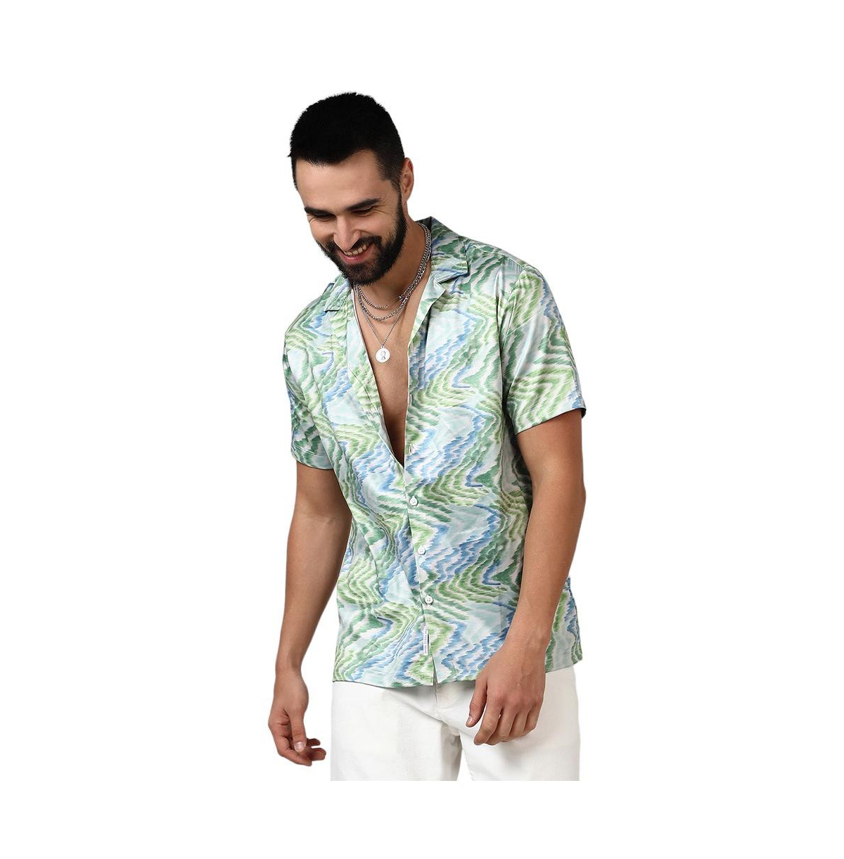 Click here for Mens Grass Green & Navy Blue Ripple Shirt - Blue prices
