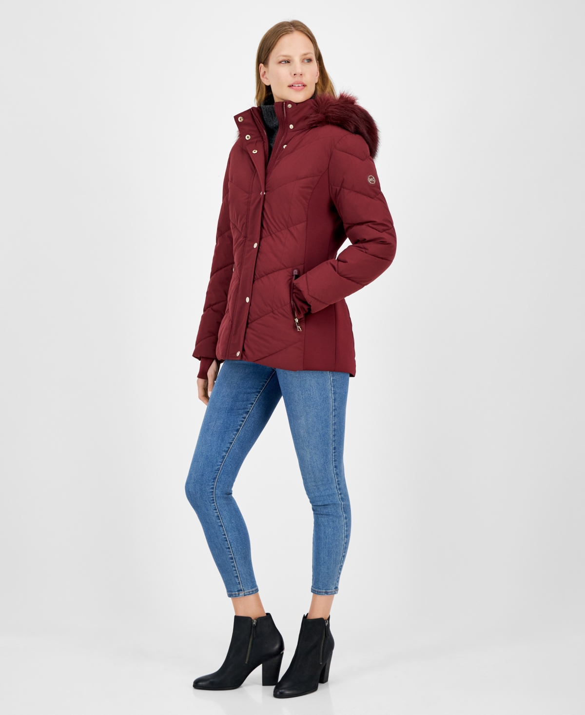 Click here for Michael Michael Kors Womens Faux-Fur-Trim Hooded P... prices