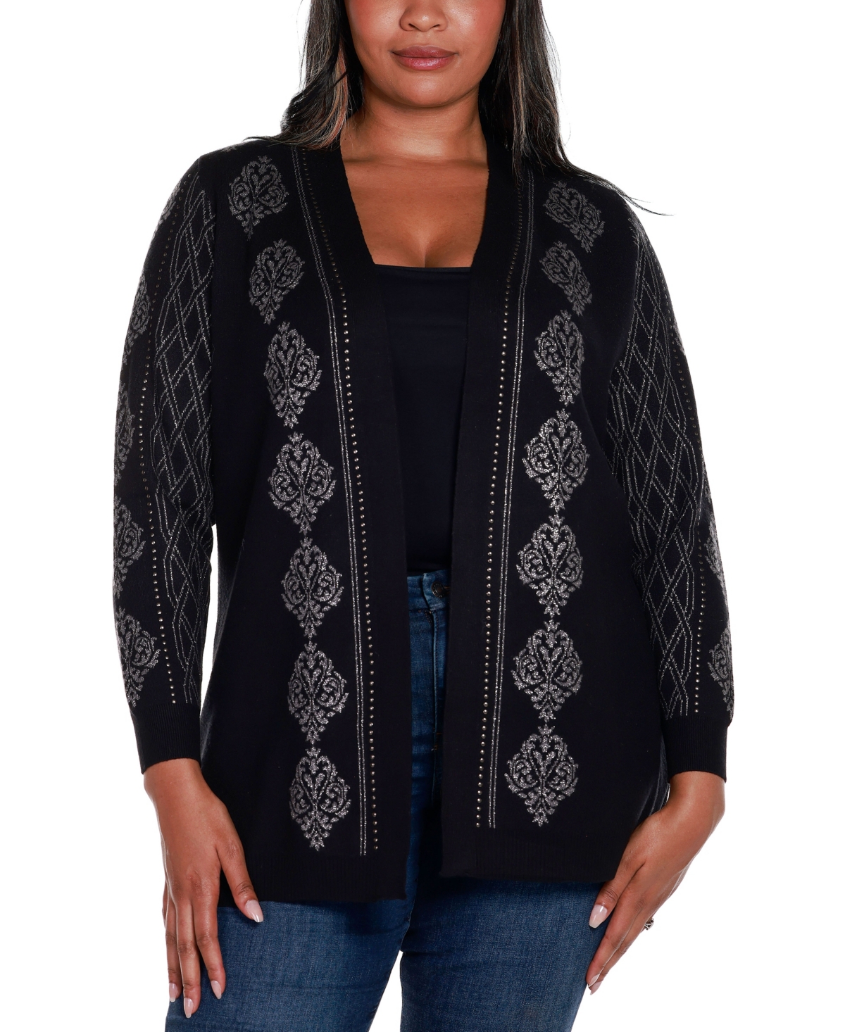 Click here for Belldini Black Label Plus Size Lurex Jacquard Open... prices