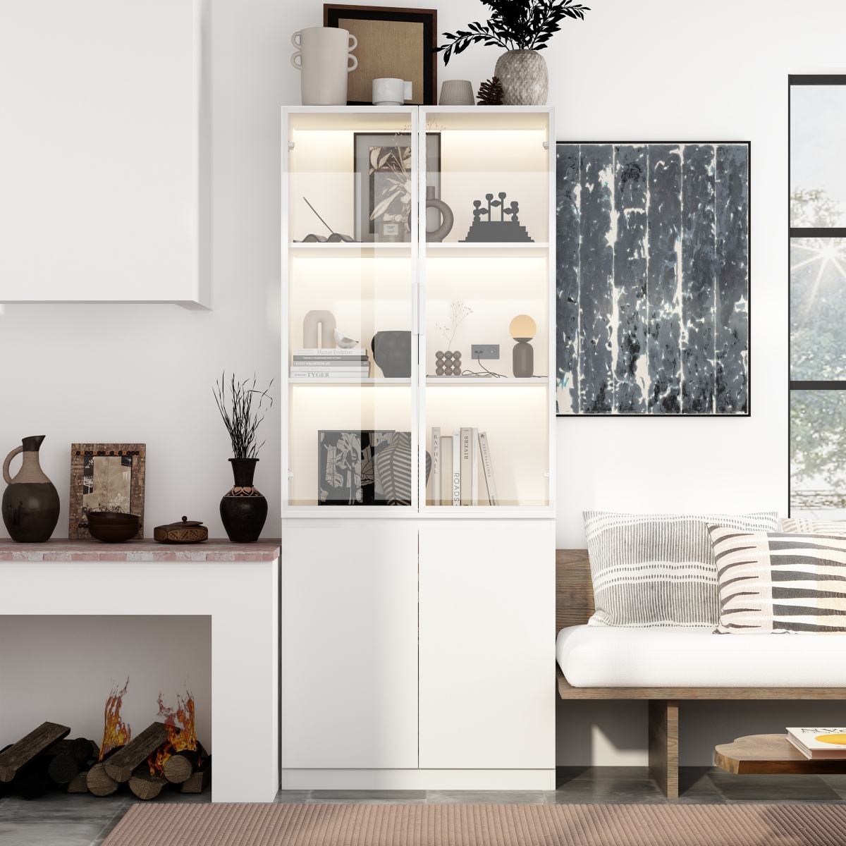 Click here for Famapy White Wood Accent Storage Cabinet With Temp... prices