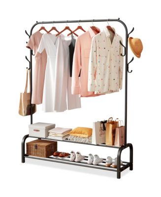 SUGIFT Steel Frame Clothes Rack & Garment Rack with 2 Tires Storage ...