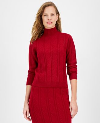Anne Klein Women's Chevron-Stitch Mock-Neck Sweater - Macy's