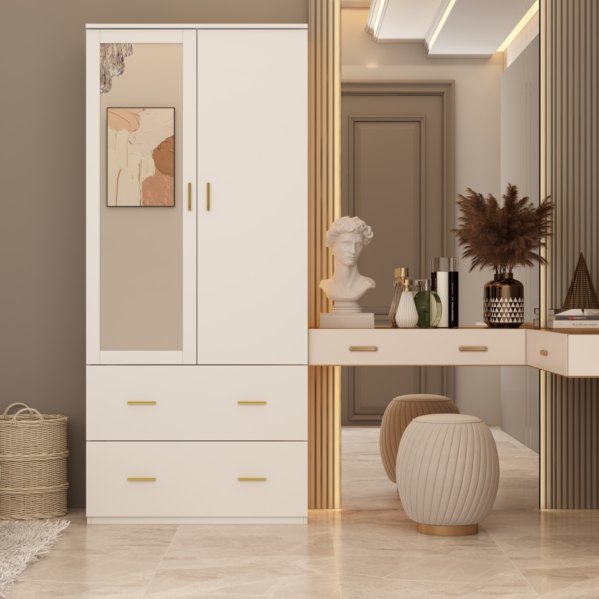 Click here for Famapy White 2-Door Armoires with Mirror 2-Drawers... prices