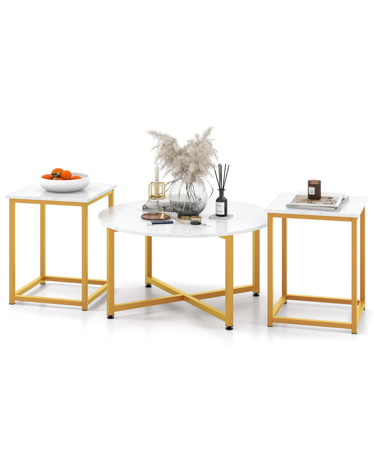 Click here for Gymax Round Nesting Table Set of 3 Modern/Farmhous... prices