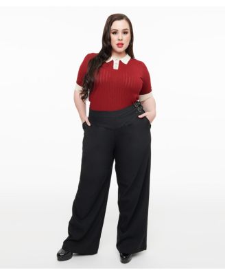 Unique Vintage Plus Size Double Belt Woven Pants - Macy's