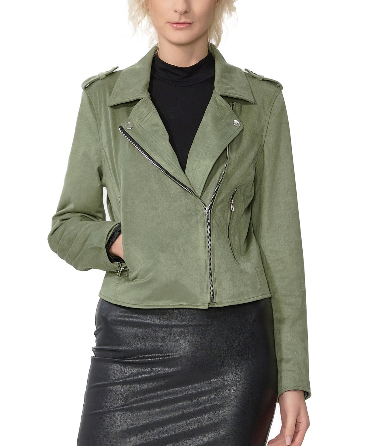 Click here for Kimi + Kai Womens Willa Faux Suede Moto Jacket - O... prices
