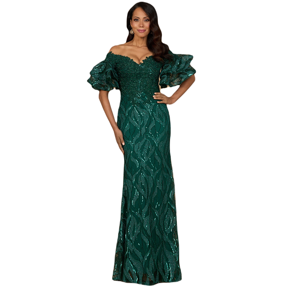 Click here for Lara Womens Illusion Neck  Long Bell Sleeve Gown -... prices