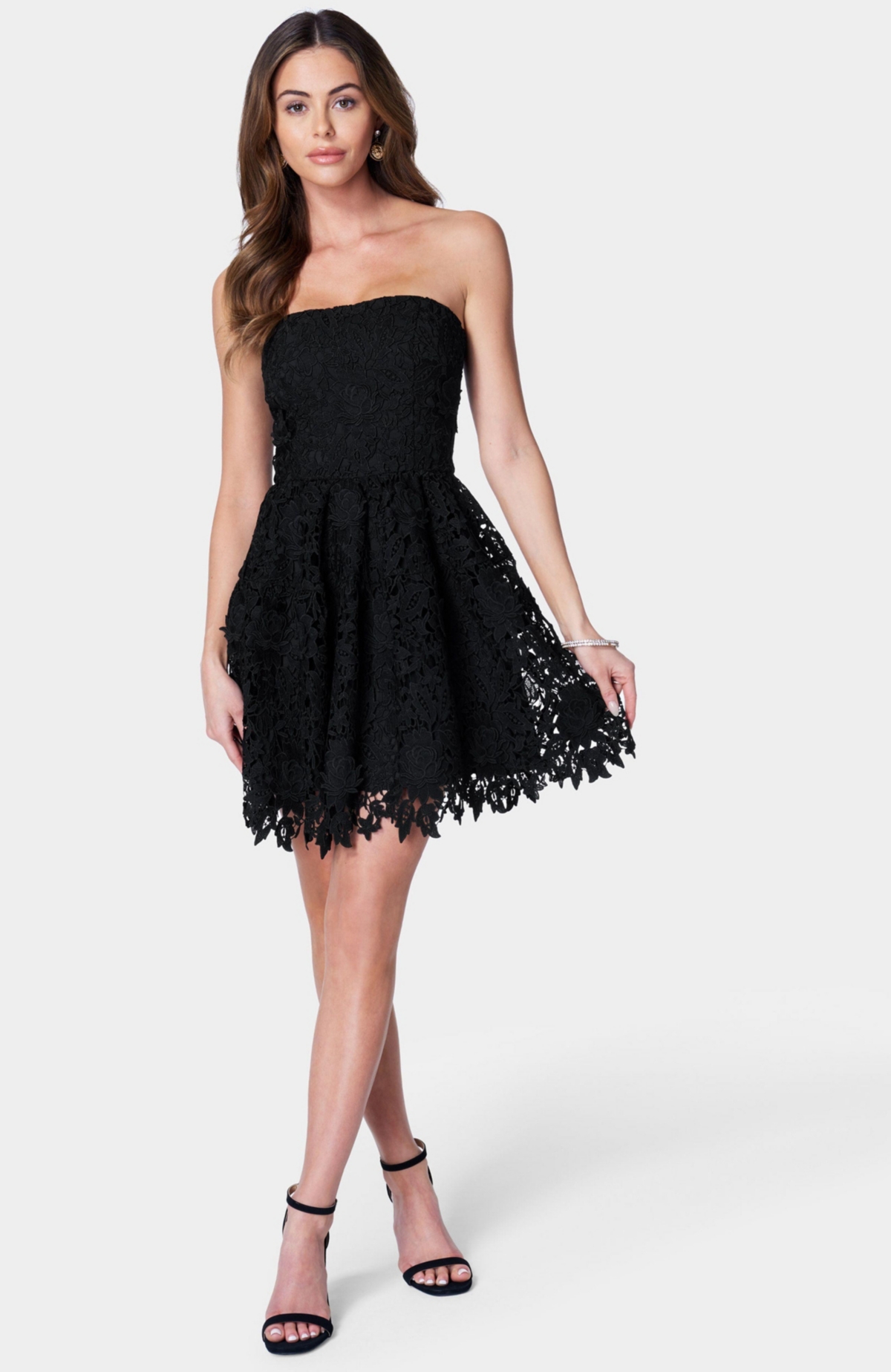 Click here for Bebe Womens Straples Lace Cupcake Dress - Black prices