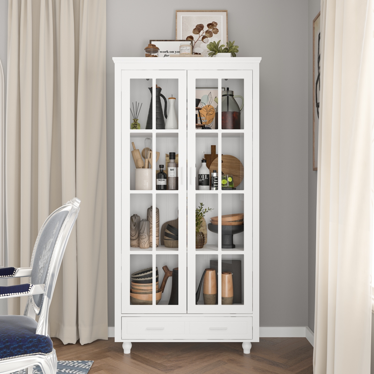 Click here for Famapy White Storage Cabinet Bookcase with Tempere... prices