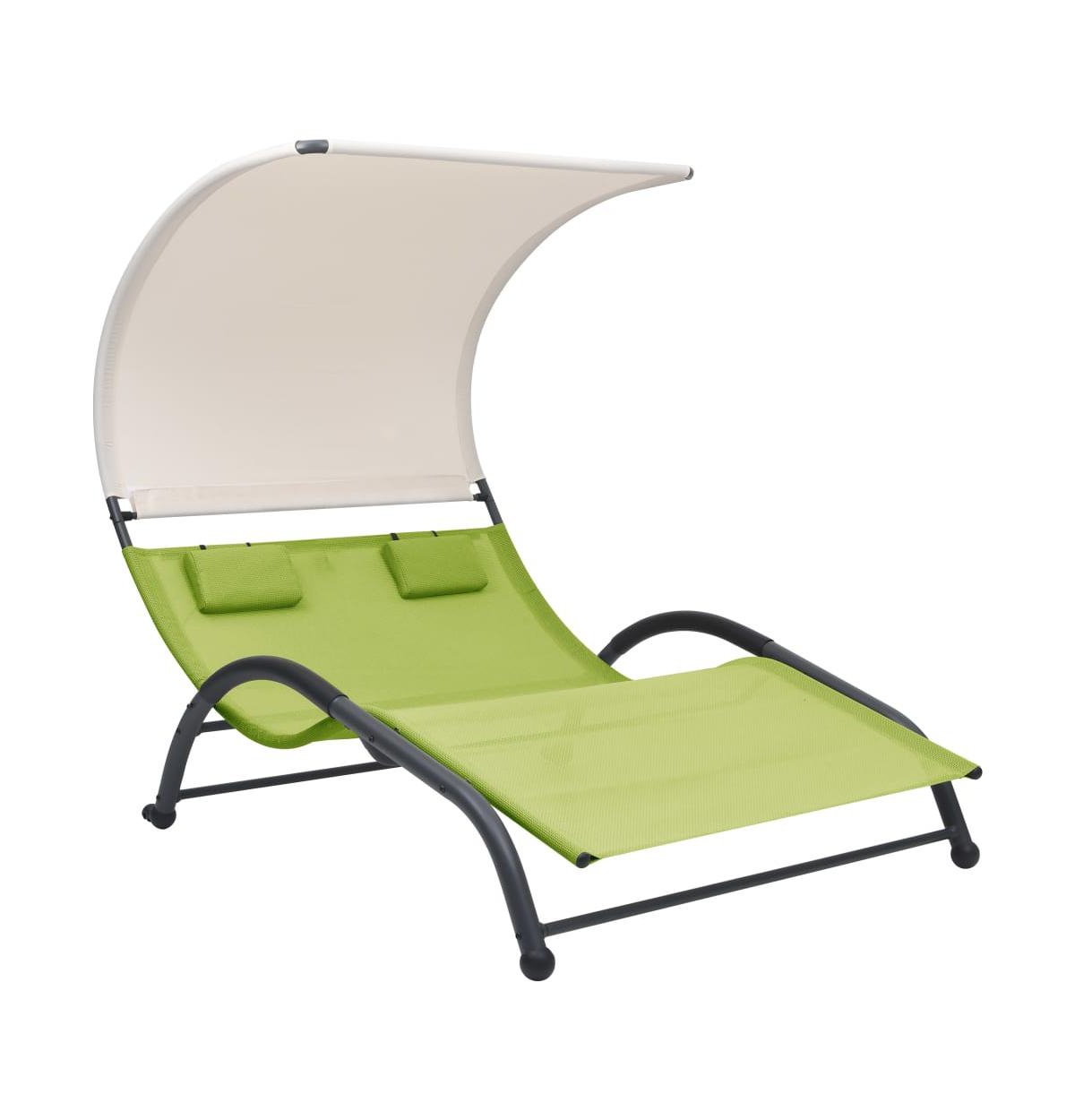 Click here for vidaXL Double Sun Lounger with Canopy Textilene Gr... prices