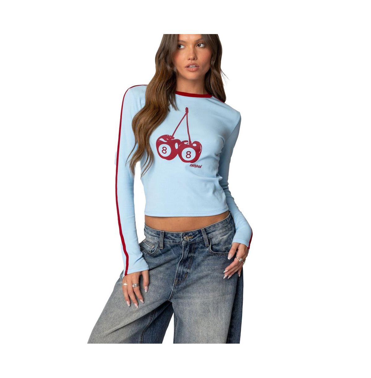 Click here for Edikted Womens Cherry 8 Long Sleeve T Shirt - Ligh... prices