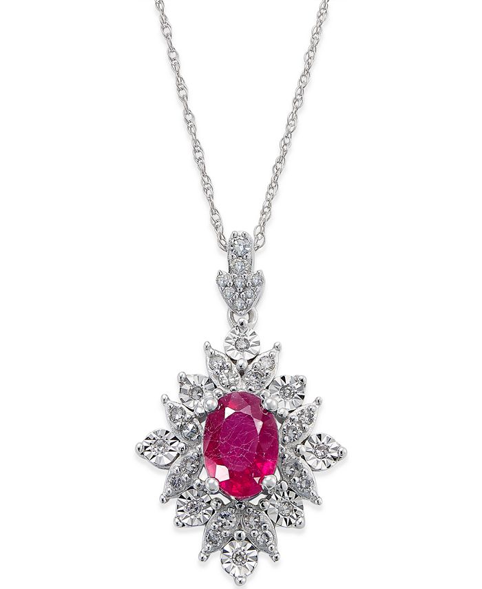 Macy's Ruby (1 ct. t.w.) and Diamond (1/5 ct. t.w.) Pendant Necklace in ...