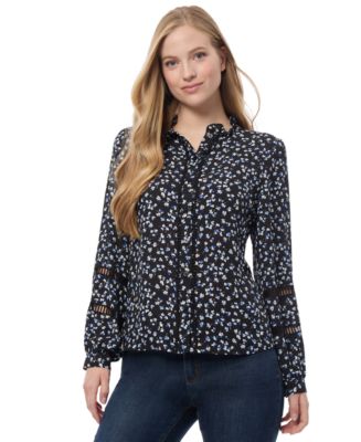 Jones New York Women's Printed Ruffled-Placket Blouse - Macy's