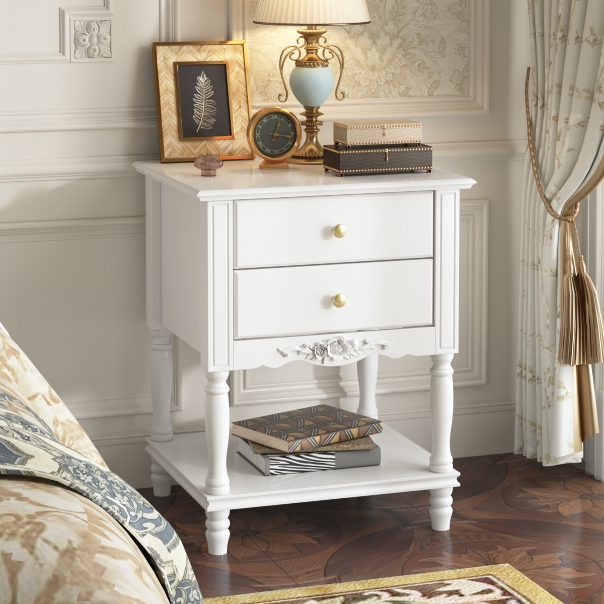 Click here for European style luxury white 2-drawer bedside table... prices