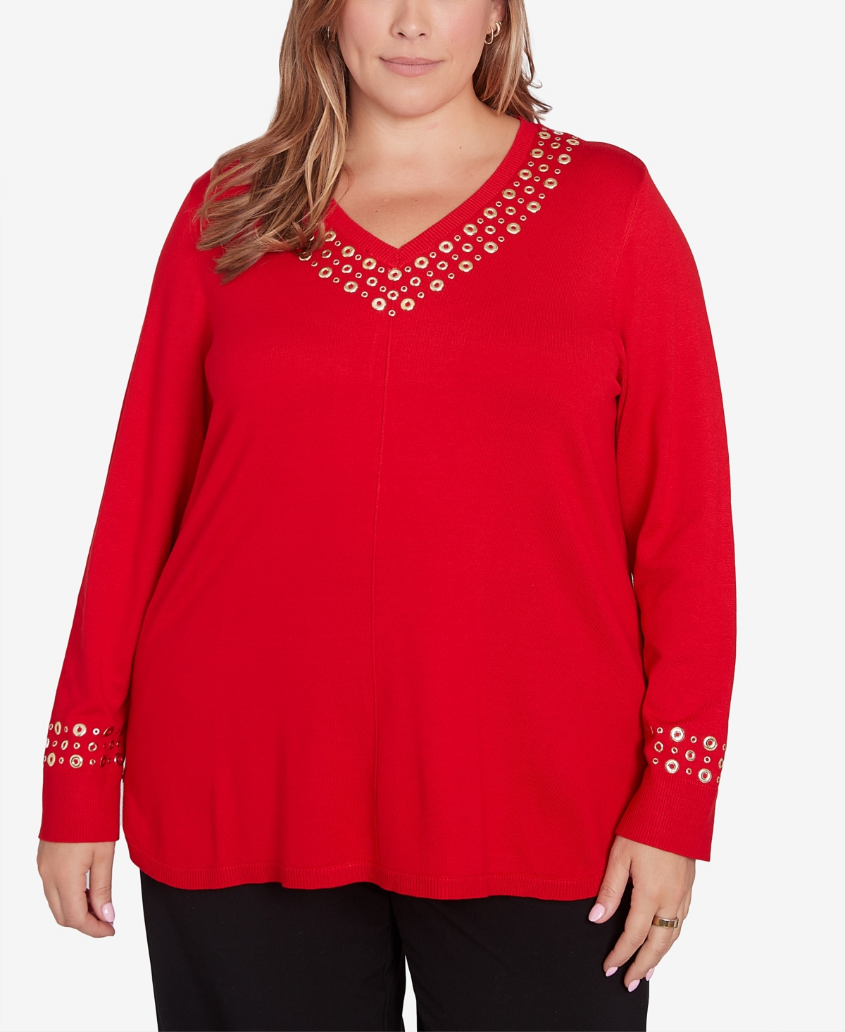 Click here for Ruby Rd. Plus Size Grommet Embellished Fine Gauge... prices