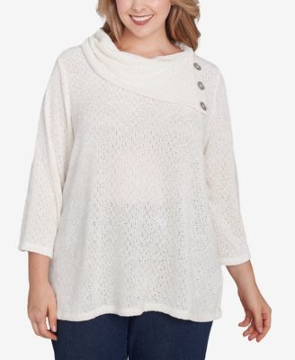 Ruby Rd. Plus Size Split Cowl Neck Chenille Shine Knit Top - Macy's