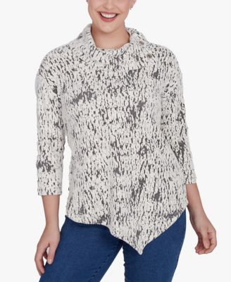 Ruby Rd. Petite Split Cowl Neck Chenille Jacquard Knit Top - Macy's