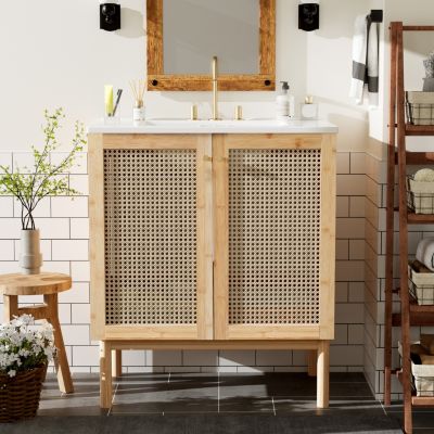 Click here for Streamdale Natural Rattan Vanity With Handmade Doo... prices