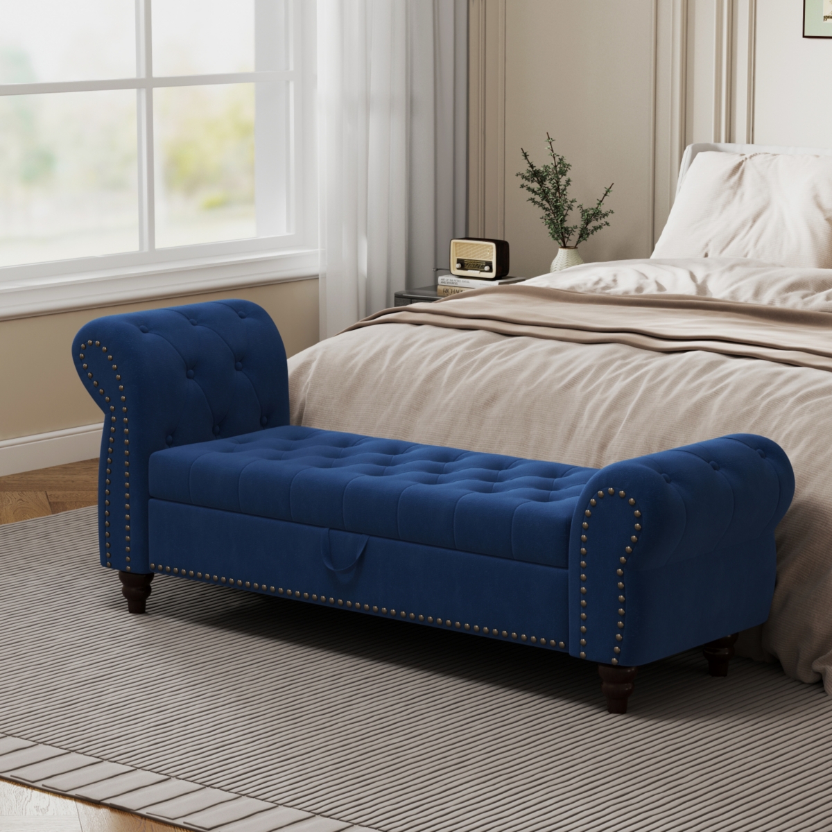 Click here for Streamdale Navy Velvet Tufted Storage Chaise - Nav... prices