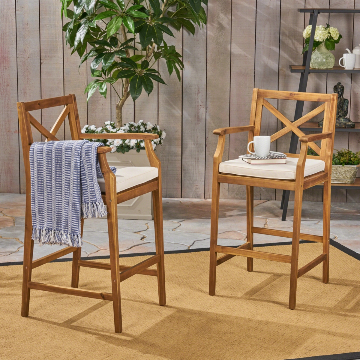 Click here for Streamdale Acacia Wood Outdoor Barstools With Wate... prices