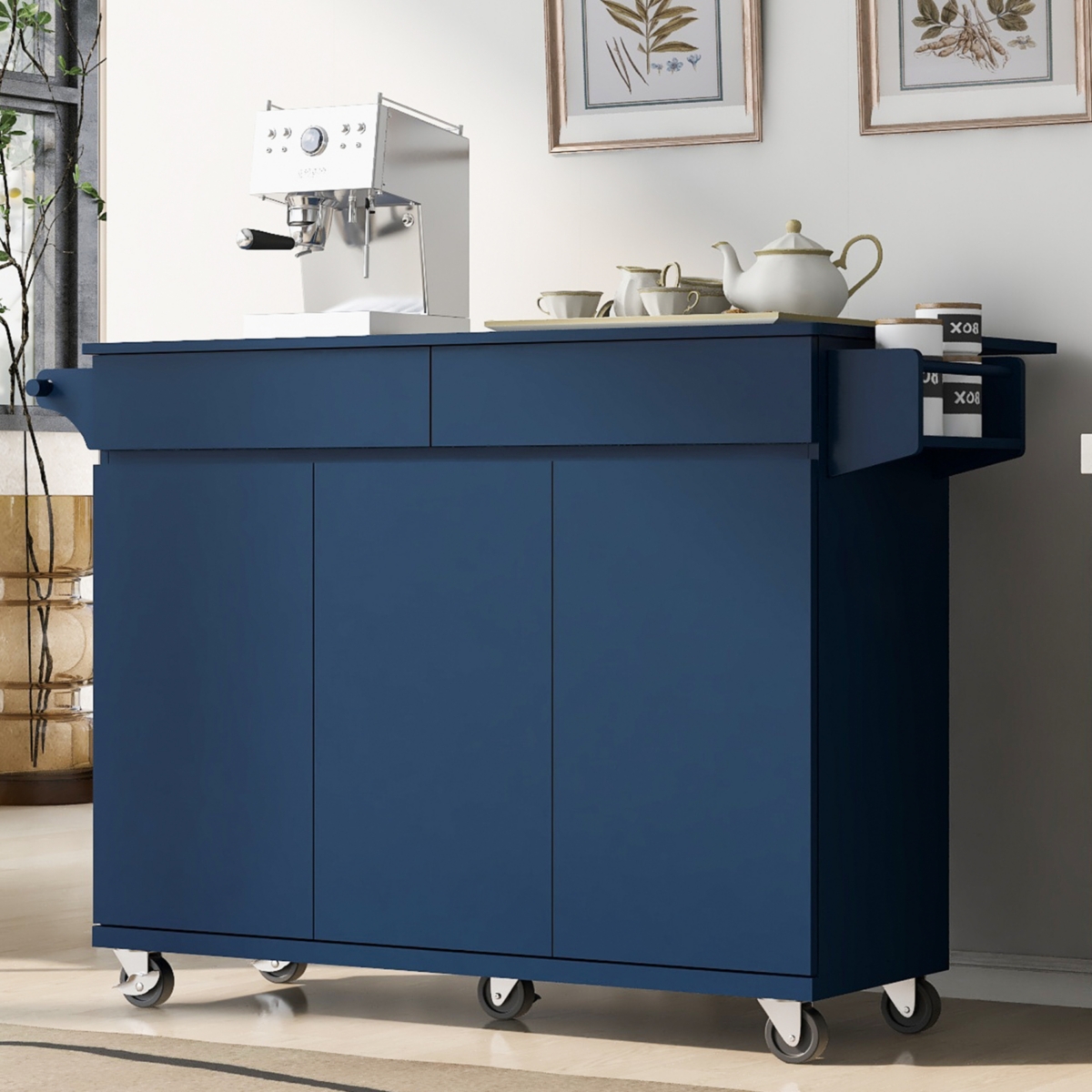 Click here for Streamdale Navy Blue Kitchen Island Cart with Drop... prices