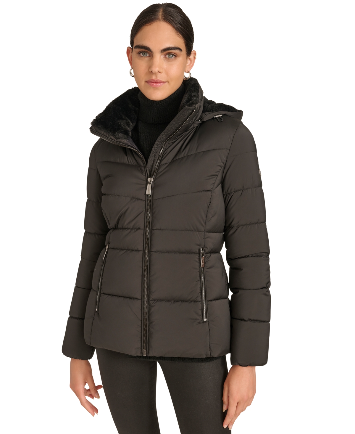 Click here for Calvin Klein Petite Faux-Fur-Lined Hooded Puffer C... prices