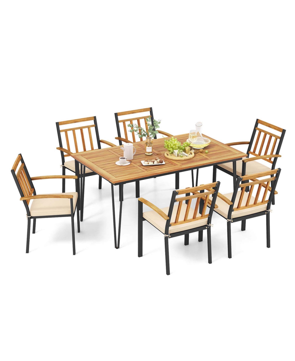 Click here for Costway 7 Pcs Patio Dining Set with Acacia Wood Di... prices