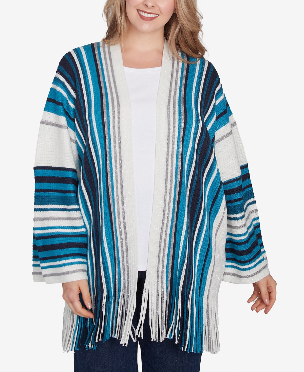 Click here for Ruby Rd. Plus Size Open Multi Stripe Cardigan Swea... prices