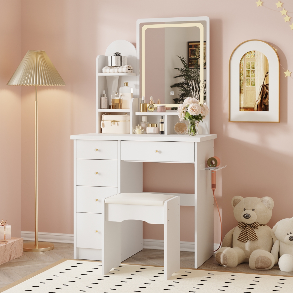 Click here for Famapy 5-Drawers White Makeup Vanity Sets Dressing... prices