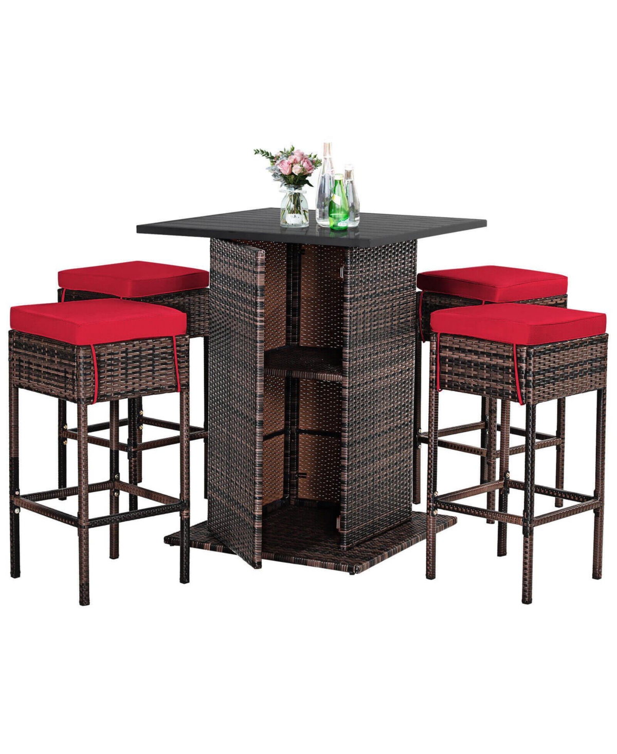 Click here for 5 Pieces Patio Rattan Bar Furniture Set with Cushi... prices
