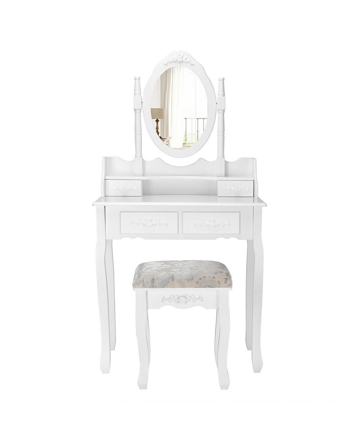 Click here for Sugift Vanity Table Set with Oval Mirror and 4 Dra... prices