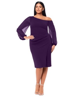 Betsy & Adam Plus Size Scuba Sheer-Sleeve Midi Dress - Macy's