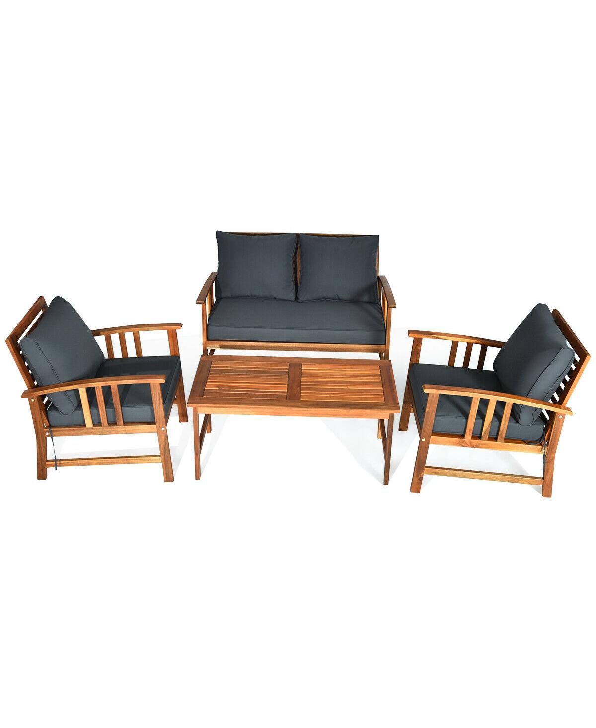 Click here for Sugift 4 Pieces Wooden Patio Sofa Chair Set with C... prices