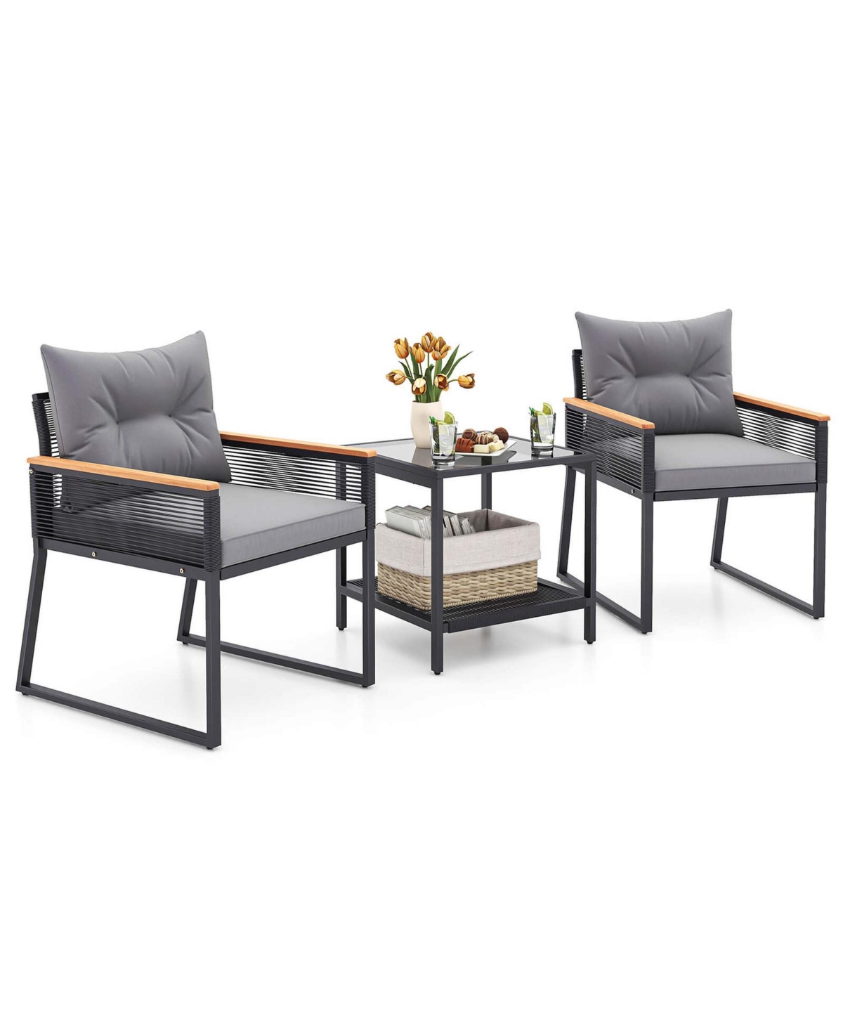 Click here for 3 Pcs Outdoor Conversation Set with 2-Layer Side T... prices