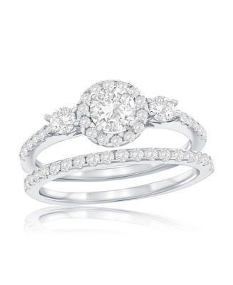 Simona Sterling Silver, Round Halo CZ 2-PC Ring - Macy's