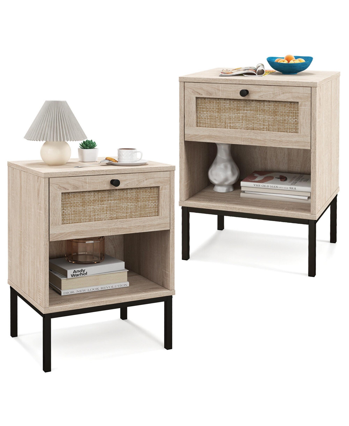 Click here for Gymax 2PCS Rattan Nightstand Boho End Table w/ Dra... prices