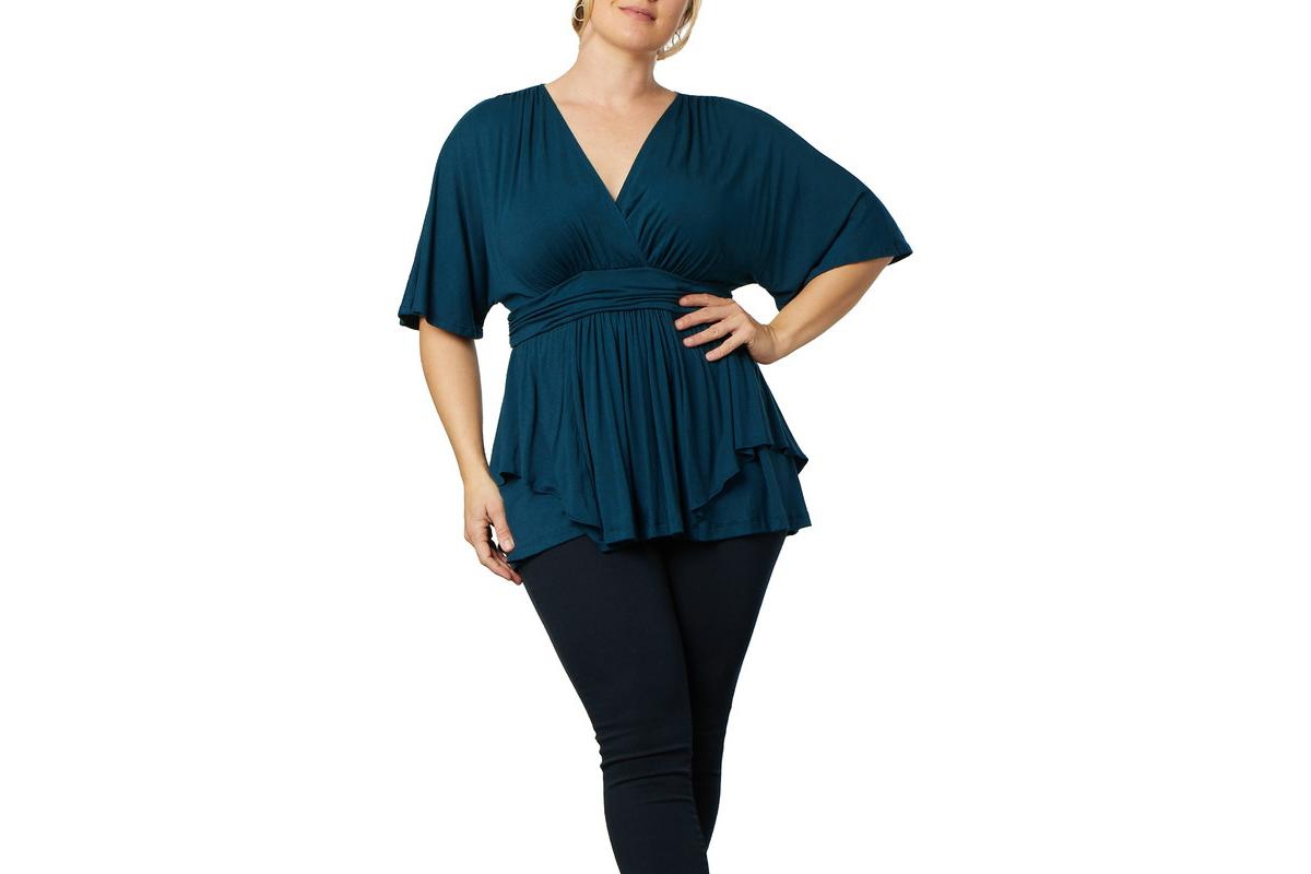 Click here for Kiyonna Plus Size Promenade Jersey Top - Deep teal prices