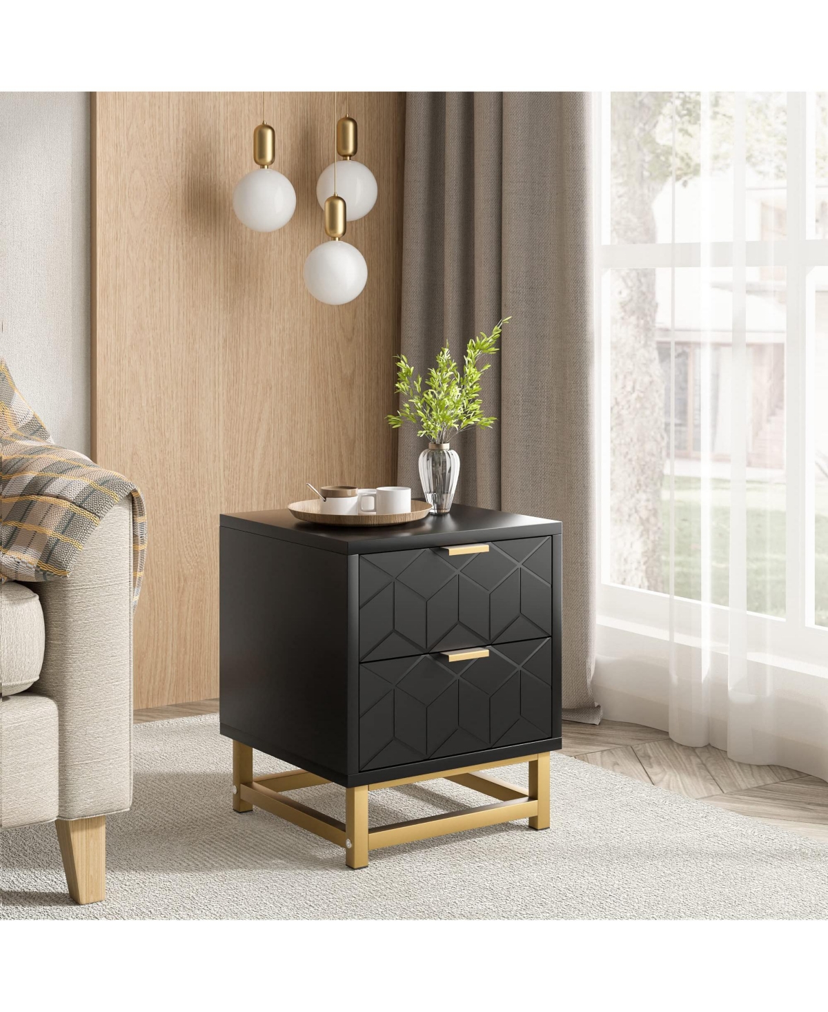 Click here for gaomon Black Nightstand  Modern 2 Drawer Dresser f... prices