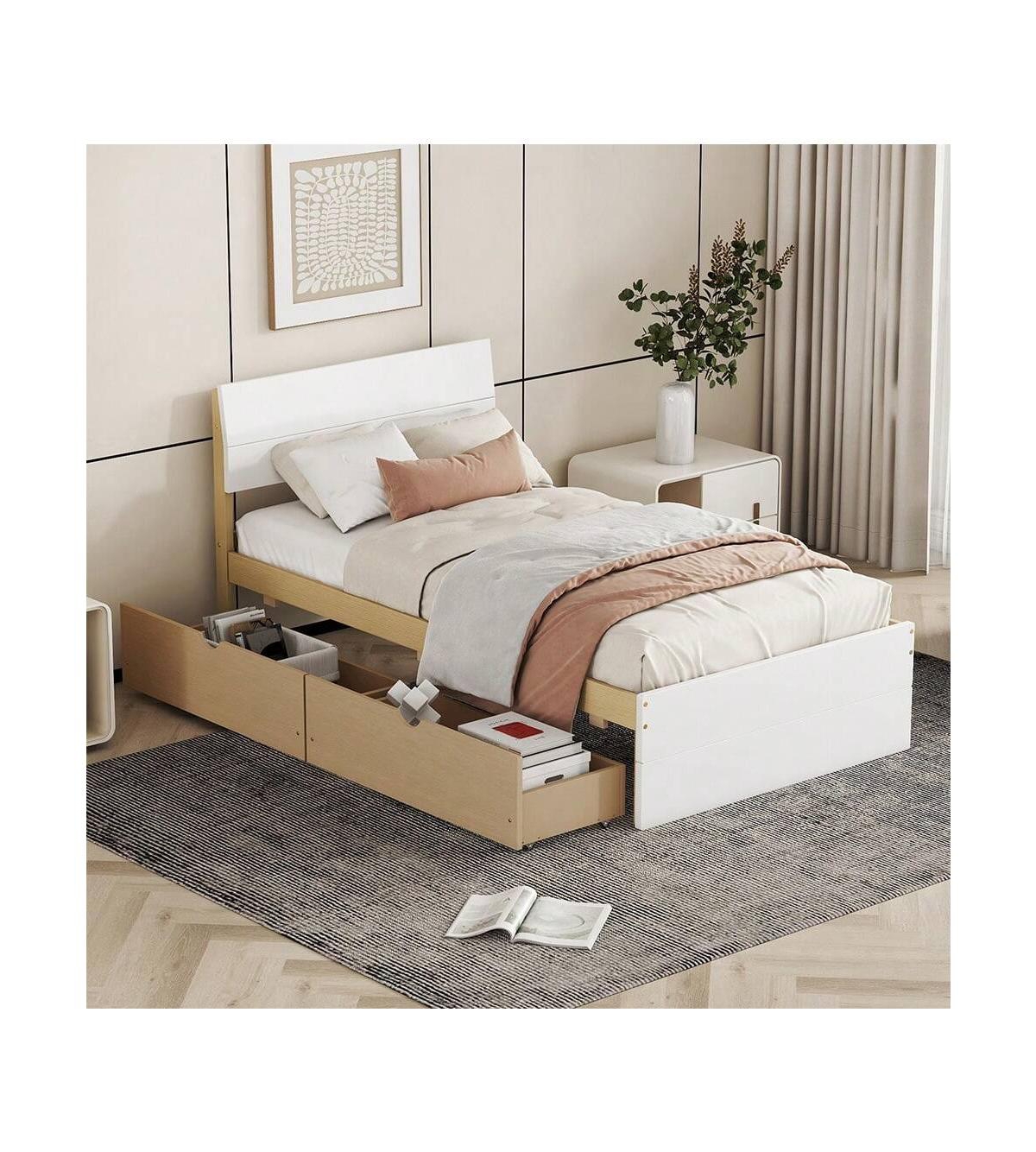 Click here for gaomon Twin Size Bed Frame With White High Gloss H... prices